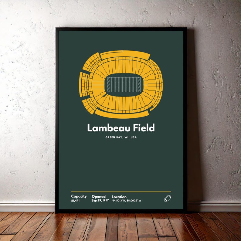 Green Bay Packers Poster, Lambeau Field Stadium Print, Minimalist ...