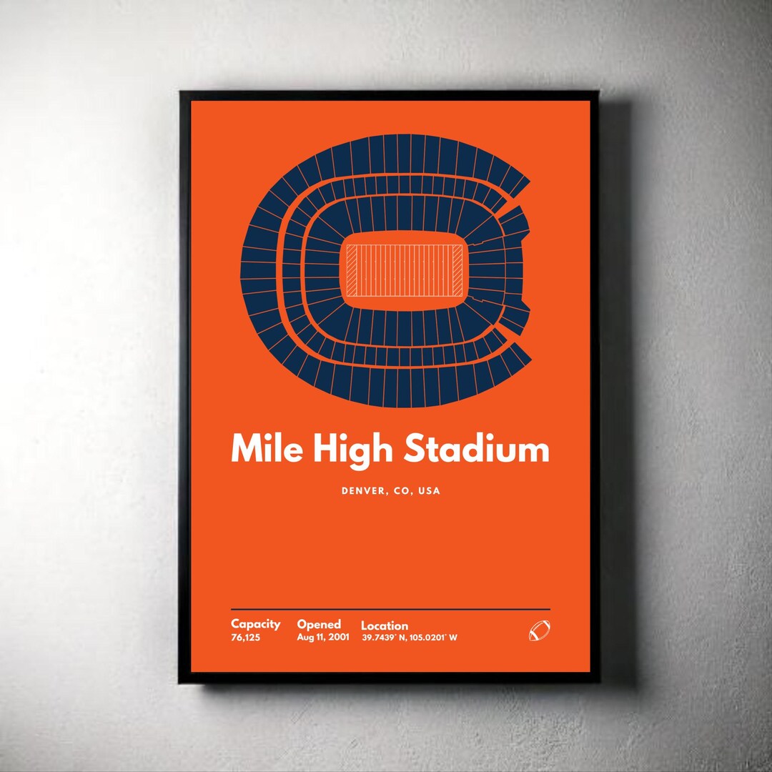 Denver Broncos Poster, Mile High Stadium Print, NFL Poster, Mid Century ...