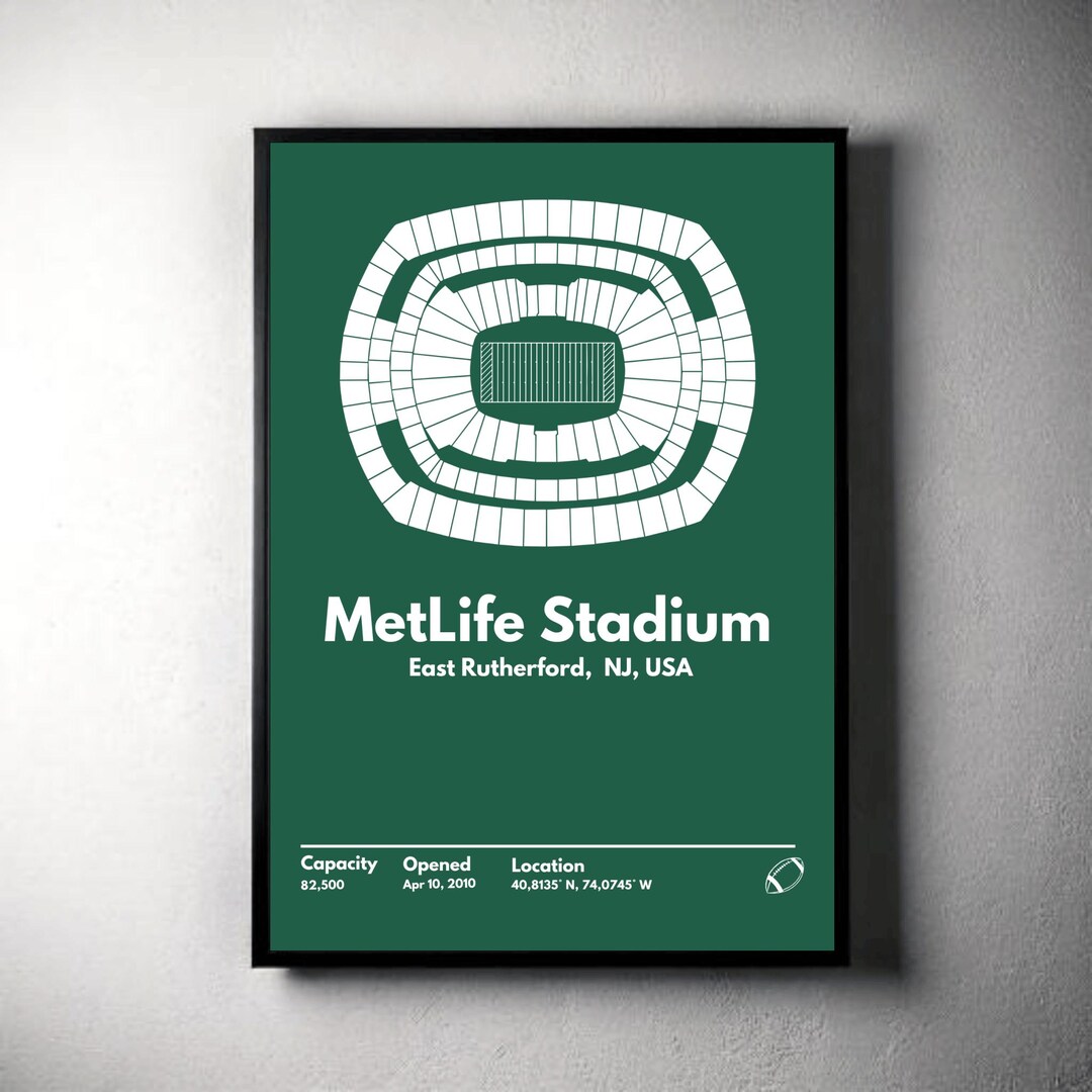 New York Jets Poster, NY Metlife Stadium Print, Mid Century Modern ...