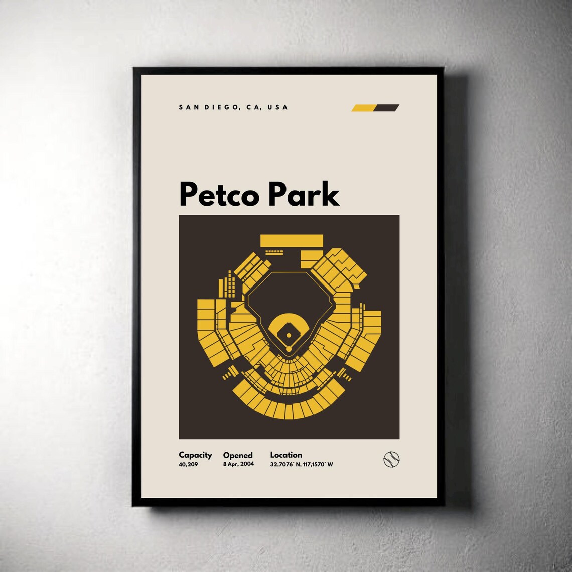 San Diego Padres Poster, Petco Park Stadium Print, Mid Century Modern ...