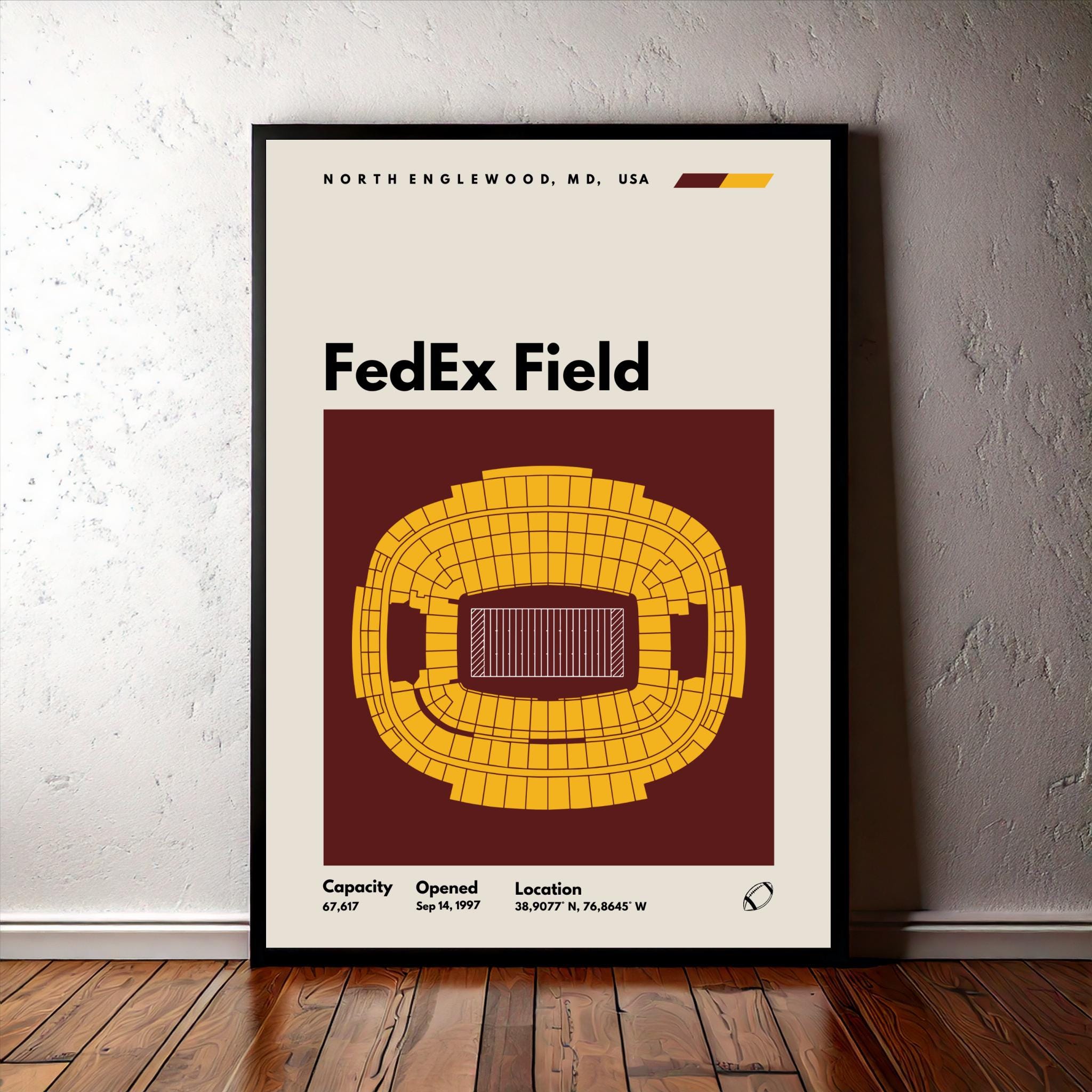 Washington Commanders Poster, Fedexfield Stadium Print, Mid Century ...