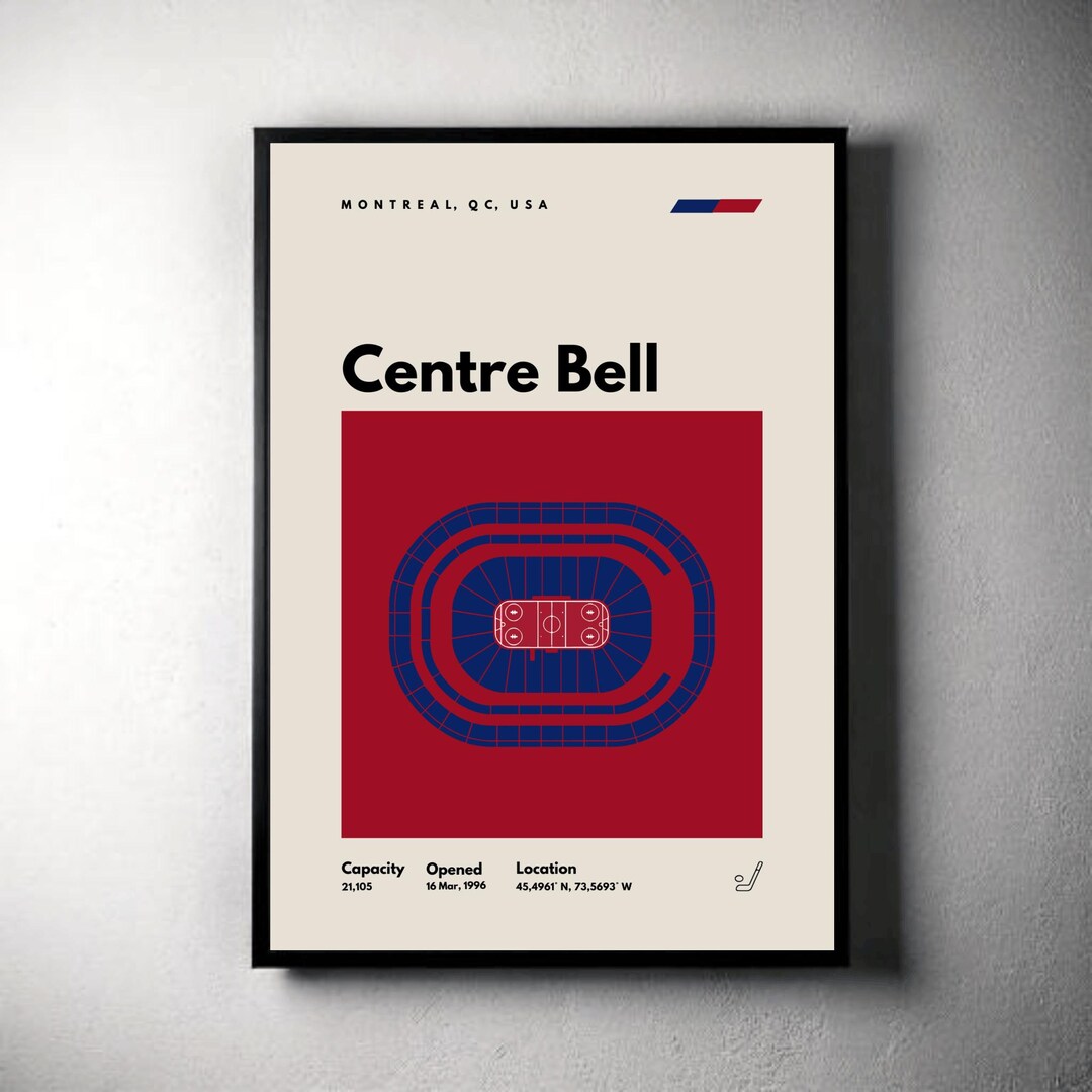 Montreal Canadiens Poster, Bell Centre Stadium Print, Mid Century ...
