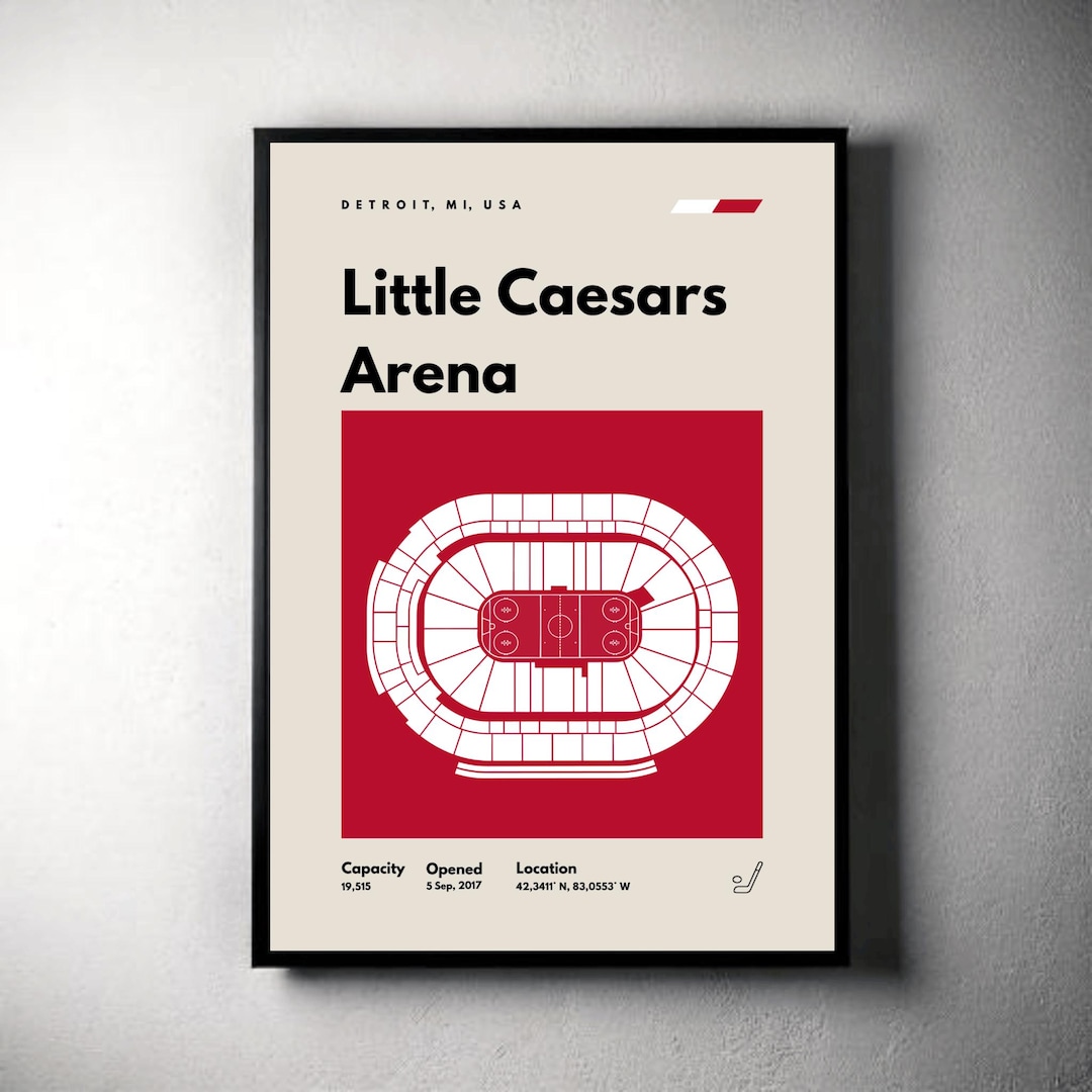 Detroit Red Wings Poster, Little Caesars Arena Print, Mid Century ...