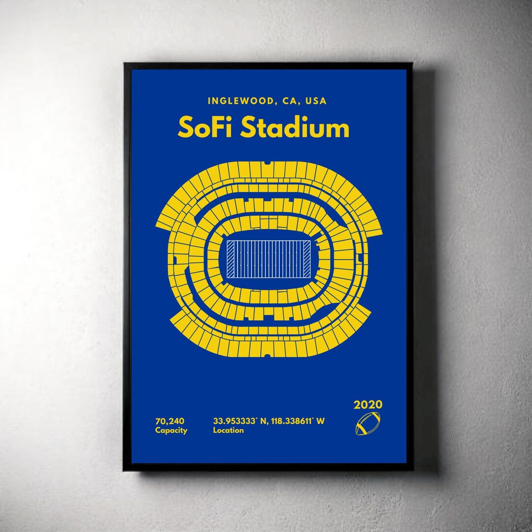 LA Rams Poster, Los Angeles Sofi Stadium Print, Mid Century Modern ...