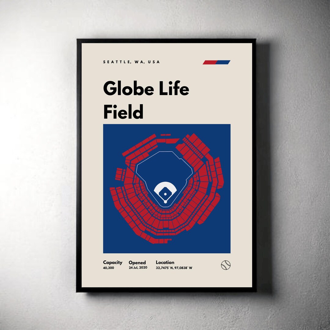 Texas Rangers Poster, Globe Life Field Stadium Print, Mid Century ...