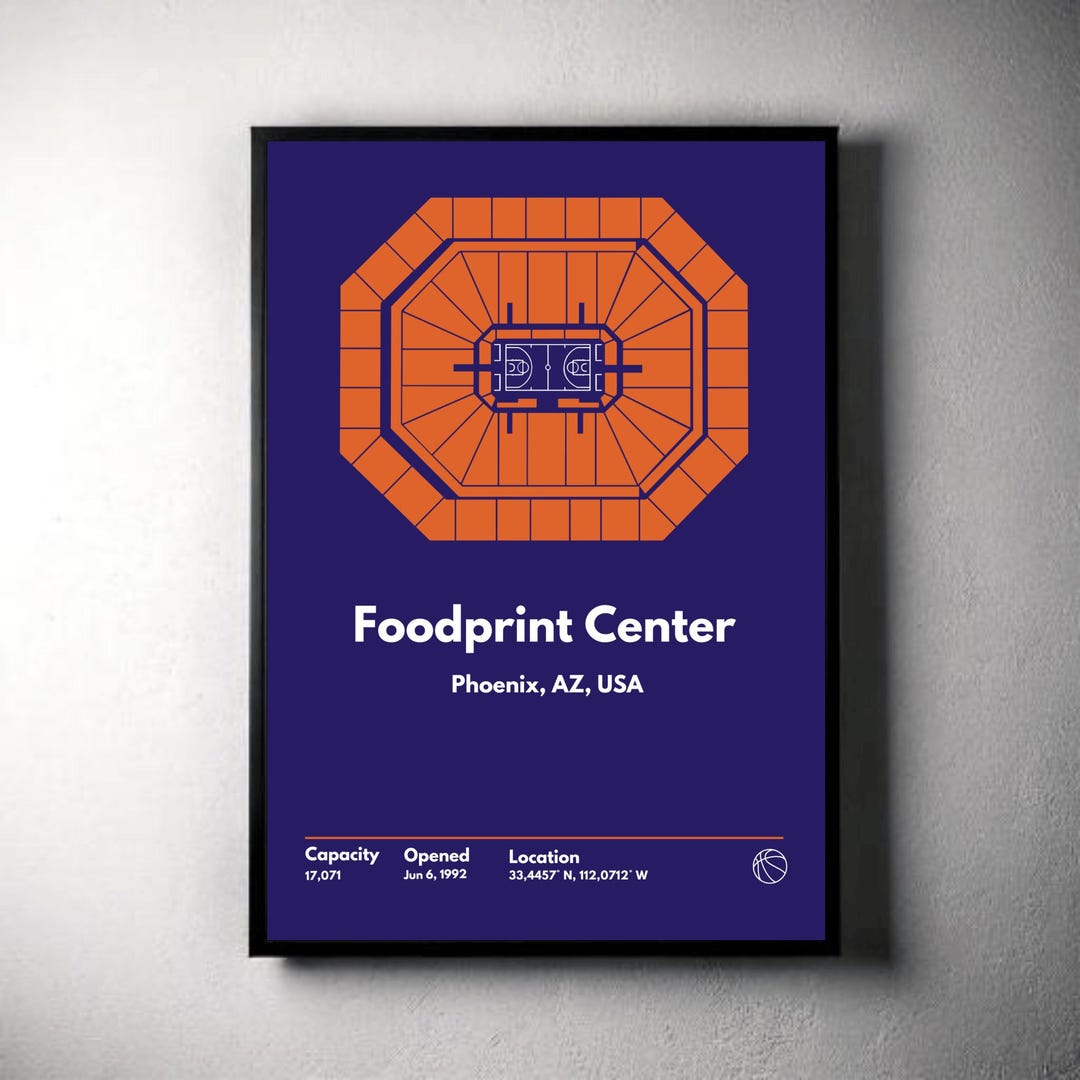 Phoenix Suns Poster, Footprint Center Stadium Print, Mid Century Modern ...