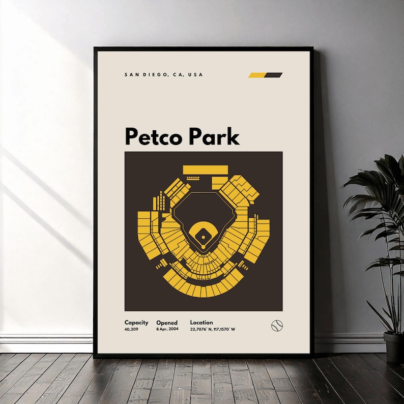San Diego Padres Poster, Petco Park Stadium Print, Mid Century Modern ...