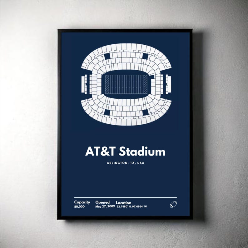Dallas Cowboys Poster, AT&T Stadium Print, Minimalist Football Wall Art ...
