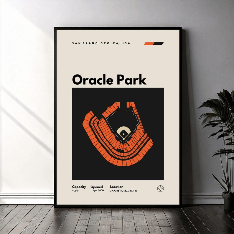 San Francisco Giants Poster, Oracle Park Stadium Print, Mid Century ...