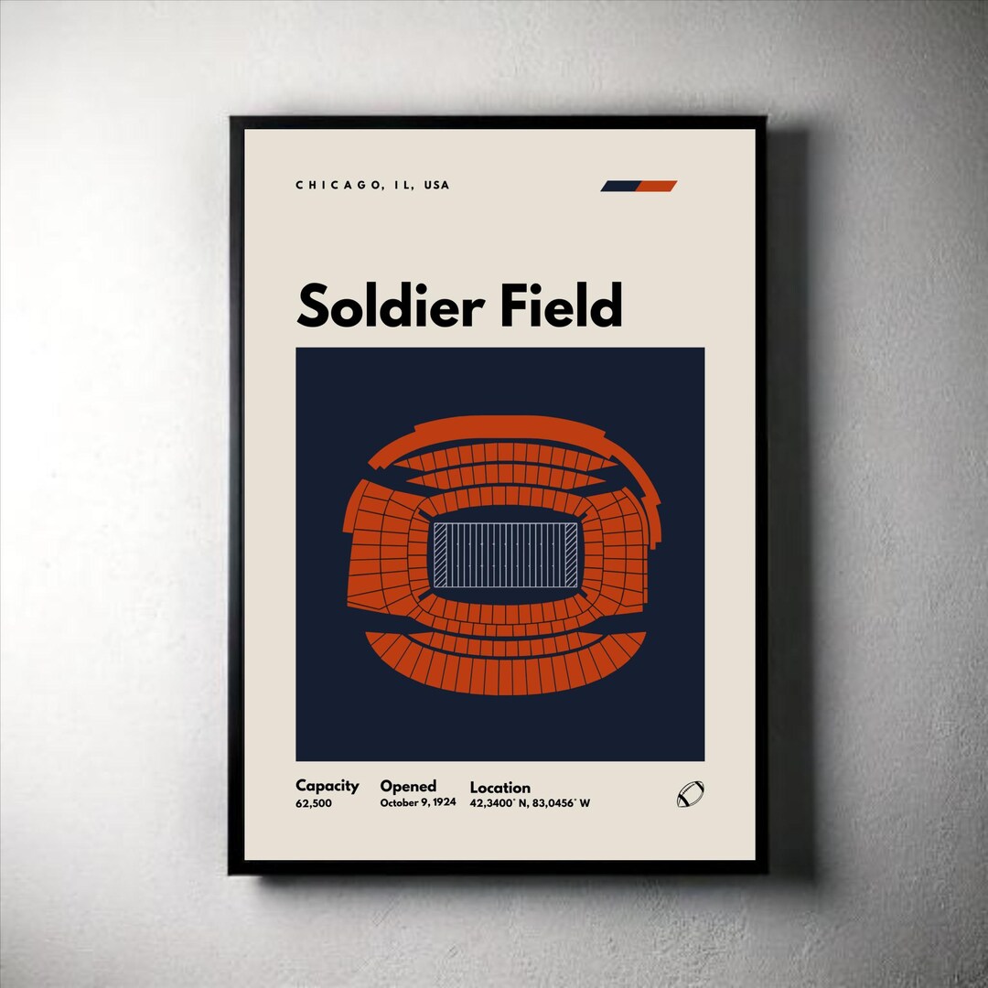 Chicago Bears Poster, Soldier Field Stadium Print, Mid Century Modern ...