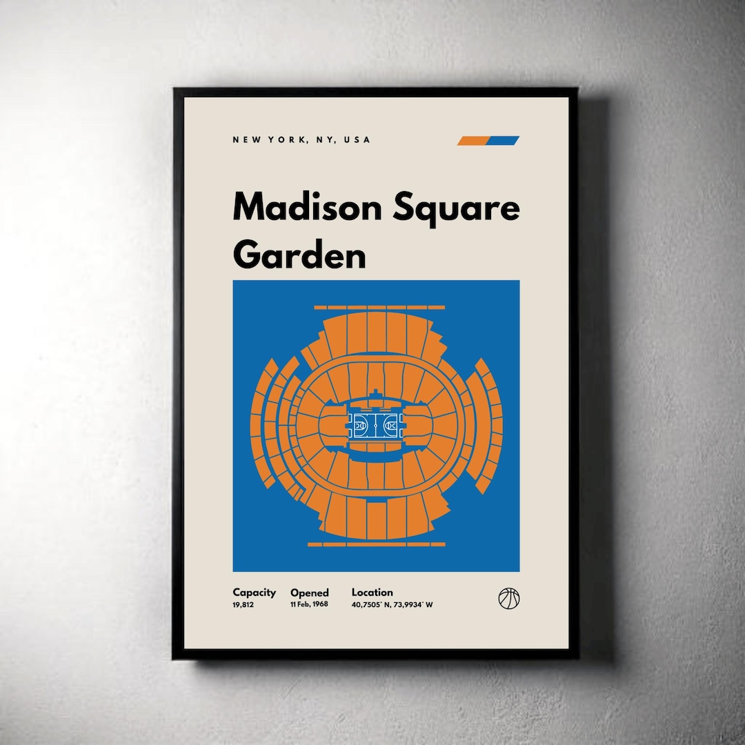 New York Knicks Poster, Madison Square Garden Print, Mid Century Modern ...
