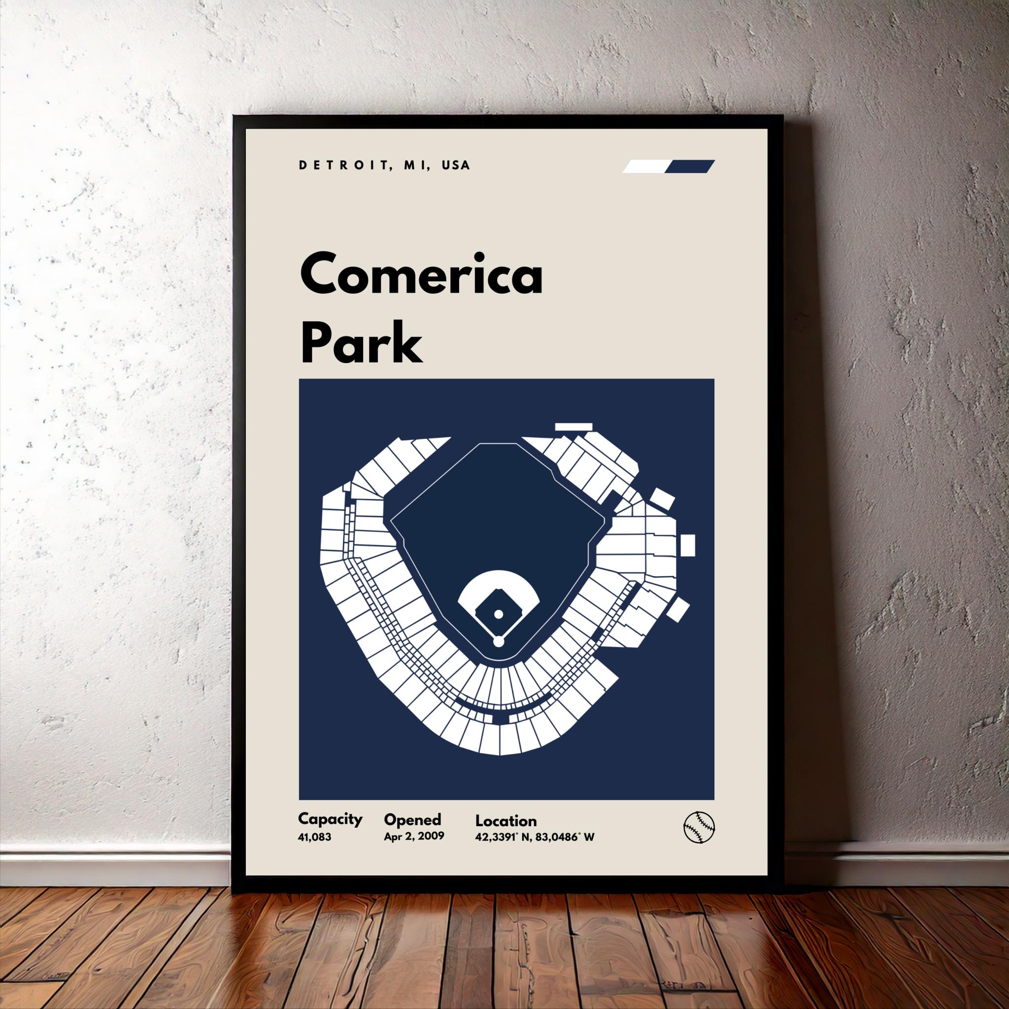 Detroit Tigers Poster, Detroit Comerica Park Print, Mid Century Modern ...