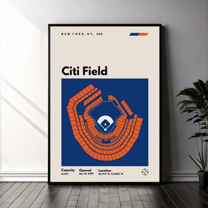 New York Mets Poster, New York Citi Field Print, Mid Century Modern ...