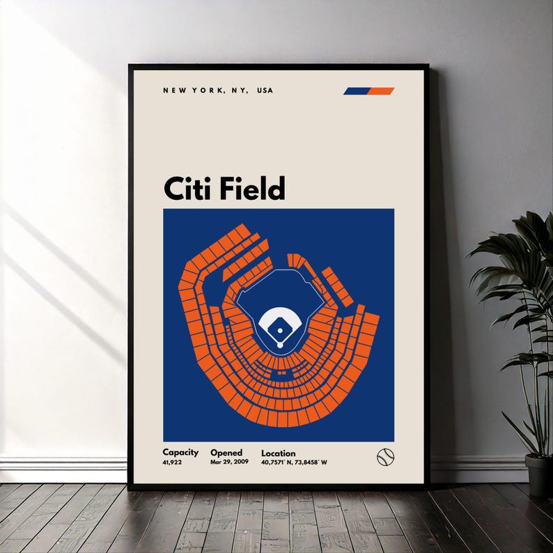 New York Mets Poster, New York Citi Field Print, Mid Century Modern ...