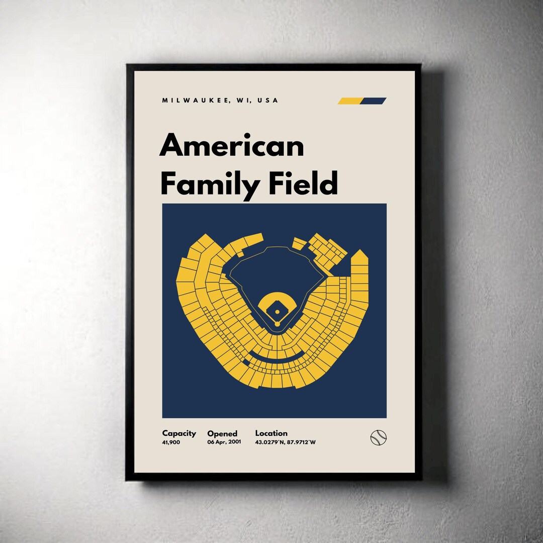 Milwaukee Brewers Poster, American Family Field Print, Mid Century ...