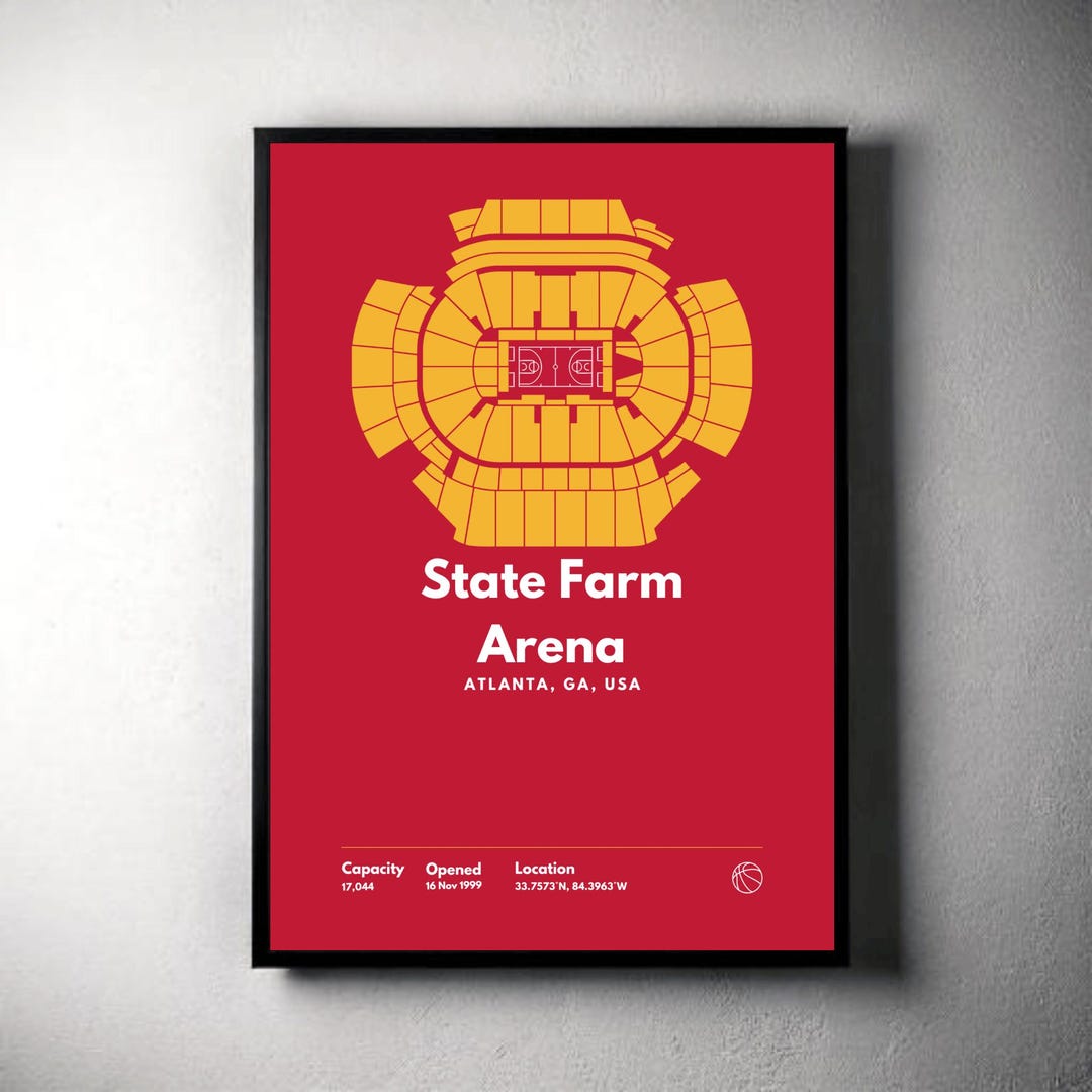 Atlanta Hawks Poster, State Farm Arena Stadium Print, Mid Century ...