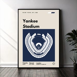 NY Yankees Poster, New York Yankee Stadium Print, Mid Century Modern ...