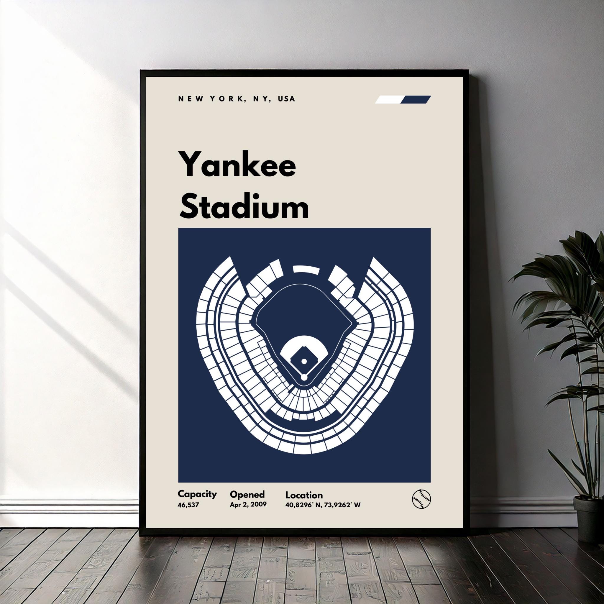 NY Yankees Poster, New York Yankee Stadium Print, Mid Century Modern ...
