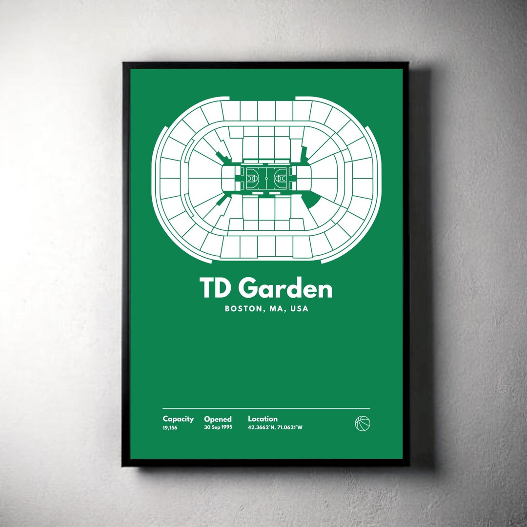 Boston Celtics Poster, TD Garden Stadium Print, Mid Century Modern ...