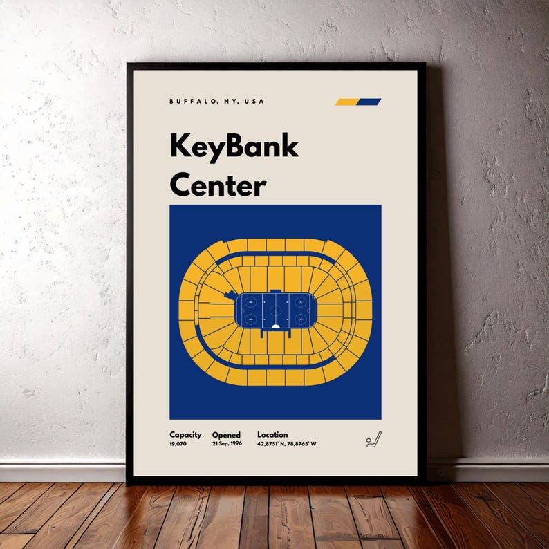 Buffalo Sabres Poster, Keybank Center Stadium Print, Mid Century Modern ...