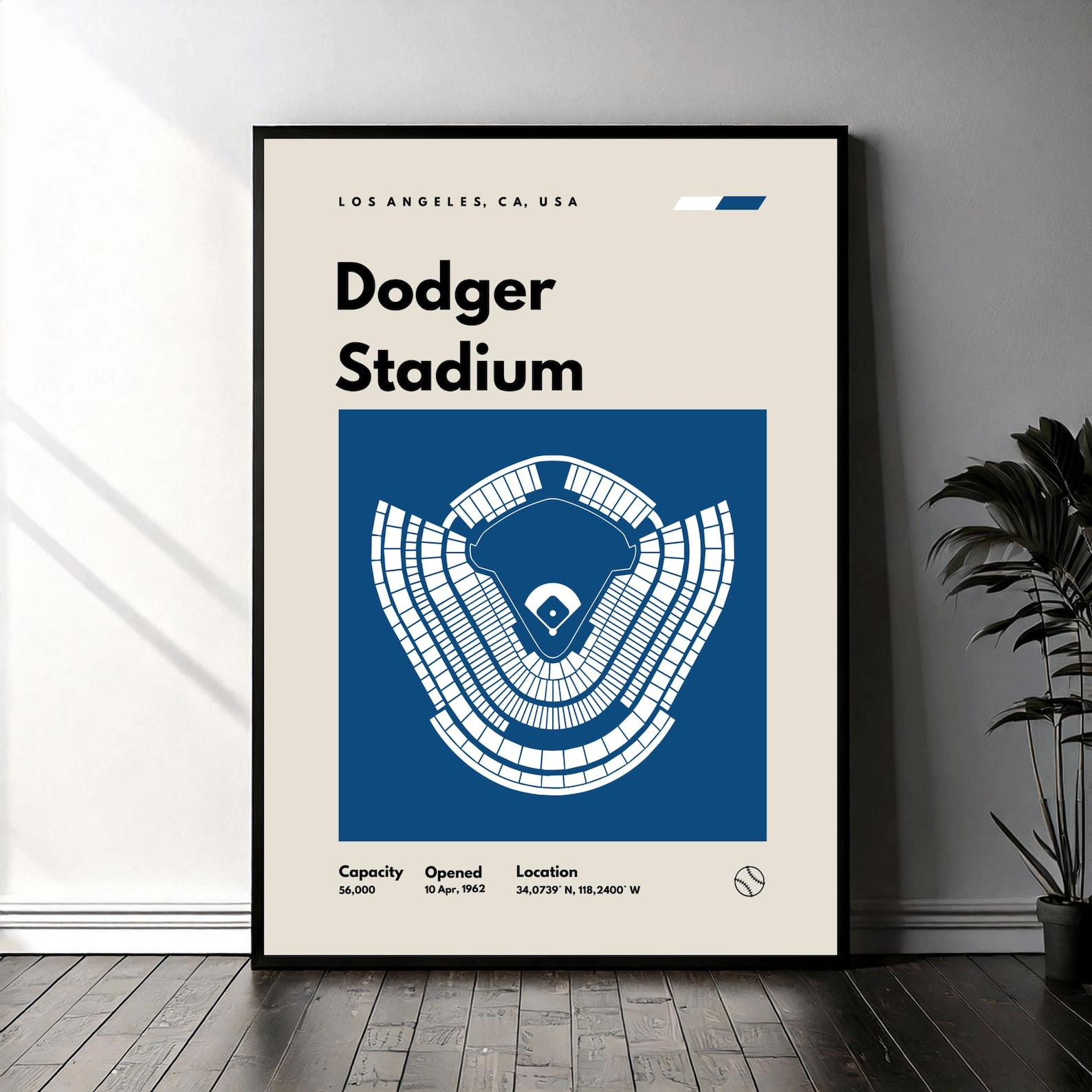 LA Dodgers Poster, Los Angeles Dodger Stadium Print, Mid Century Modern ...