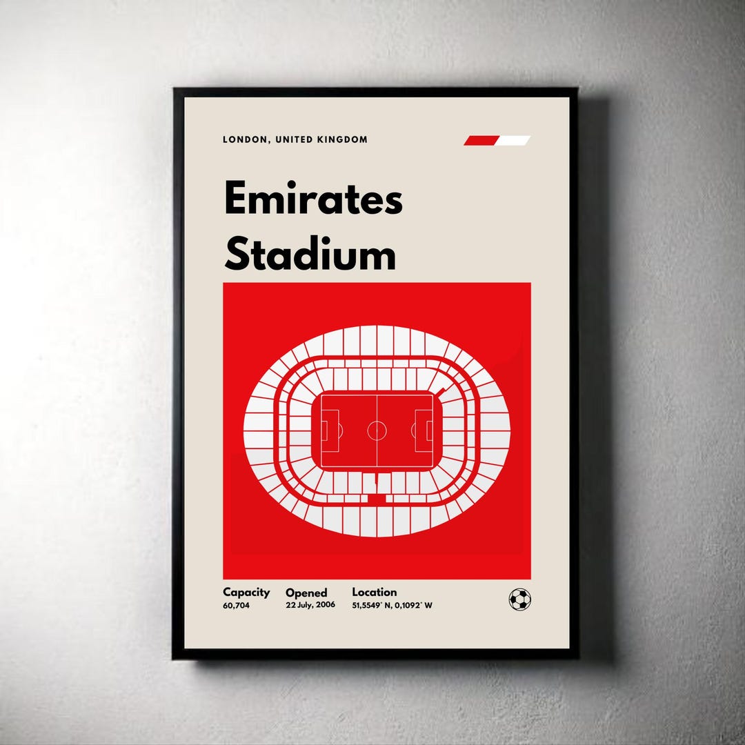 Arsenal Poster, Emirates Stadium Football Print, Mid Century Modern ...
