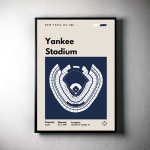 NY Yankees Poster, New York Yankee Stadium Print, Mid Century Modern ...