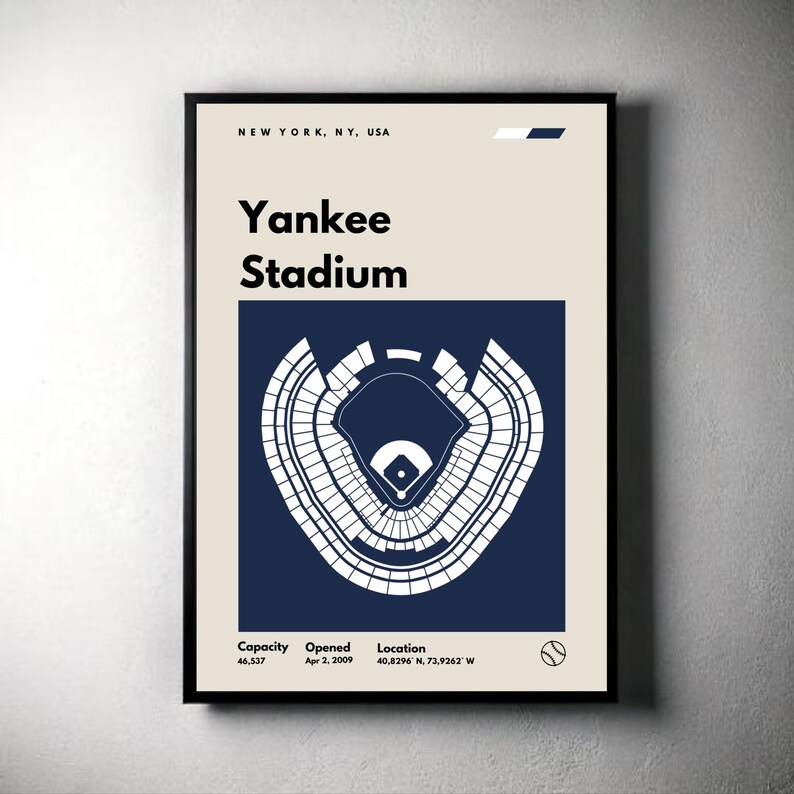 NY Yankees Poster, New York Yankee Stadium Print, Mid Century Modern ...