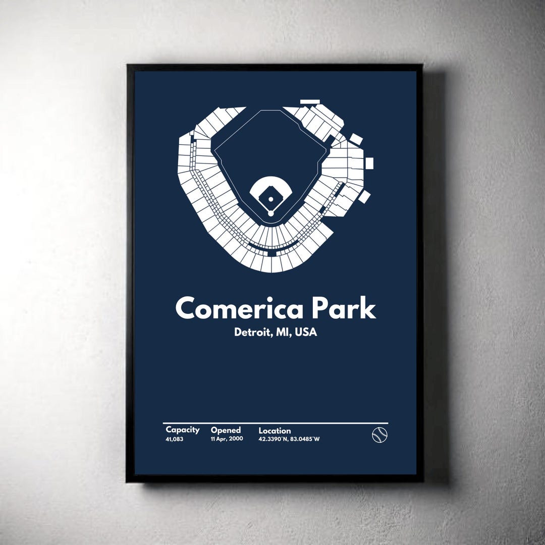 Detroit Tigers Poster, Comerica Park Stadium Print, Mid Century Modern ...