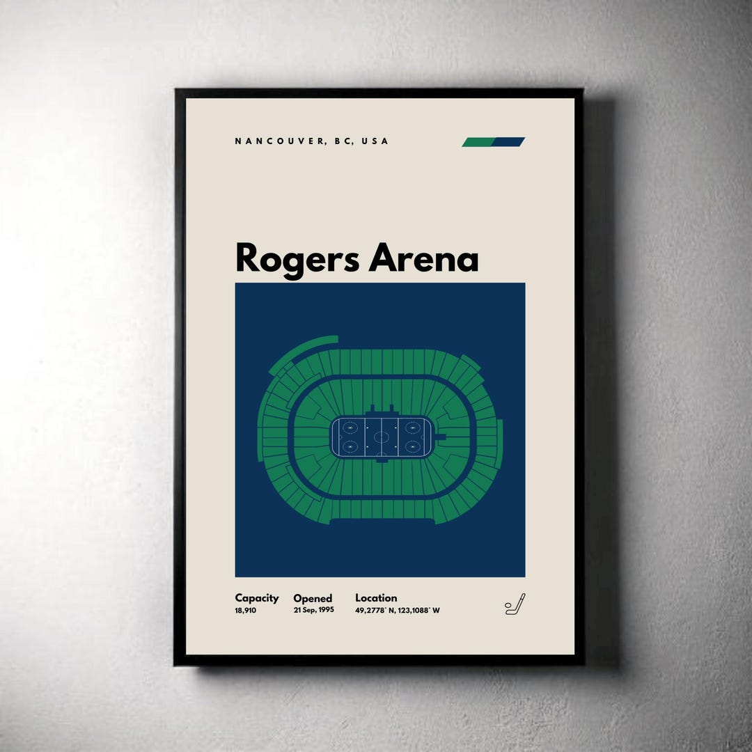 Vancouver Canucks Poster, Rogers Arena Stadium Print, Mid Century ...