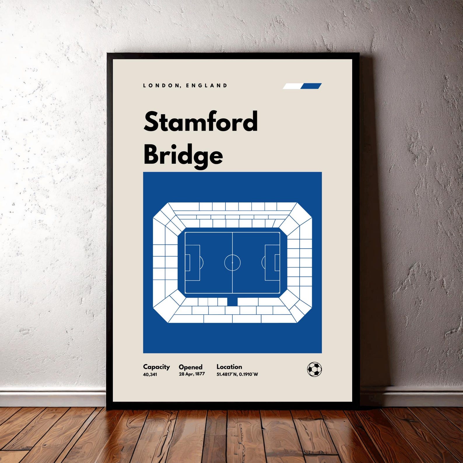 Chelsea Football Poster, Stamford Bridge Stadium Print, Mid Century ...