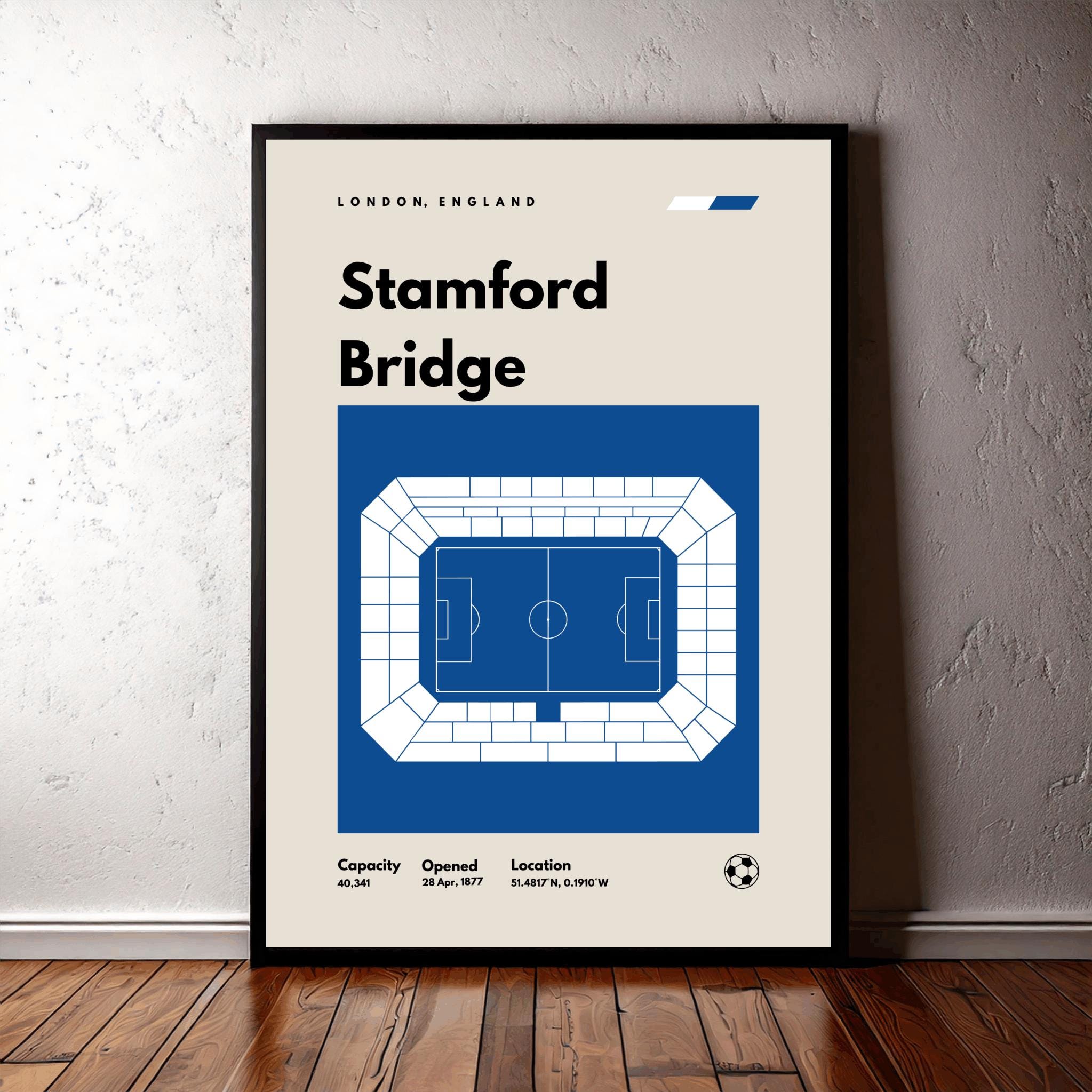 Chelsea Football Poster, Stamford Bridge Stadium Print, Mid Century ...