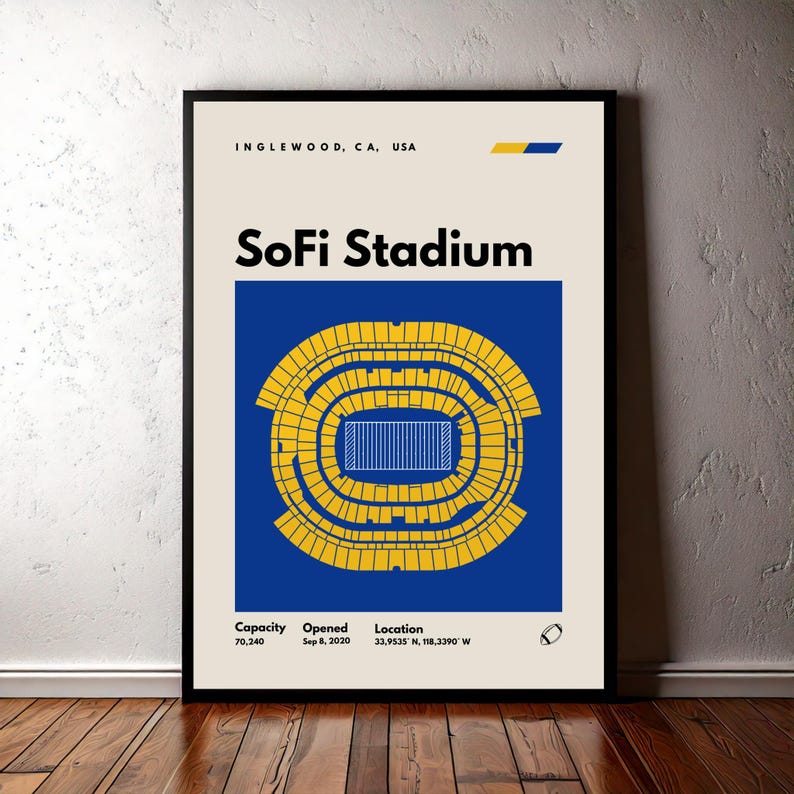 LA Rams Poster, Los Angeles Sofi Stadium Print, Mid Century Modern ...