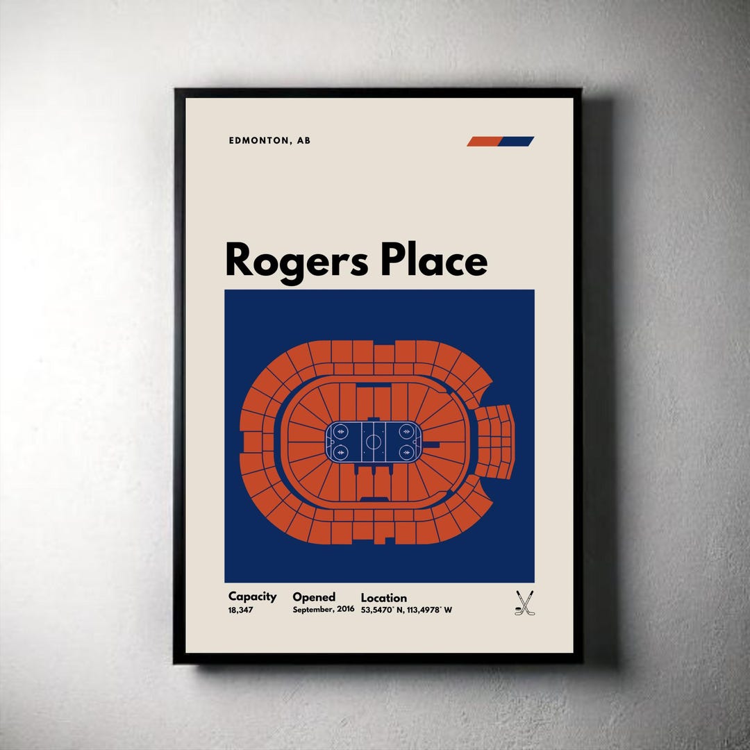 Edmonton Oilers Poster, Rogers Place Stadium Print, Mid Century Modern ...