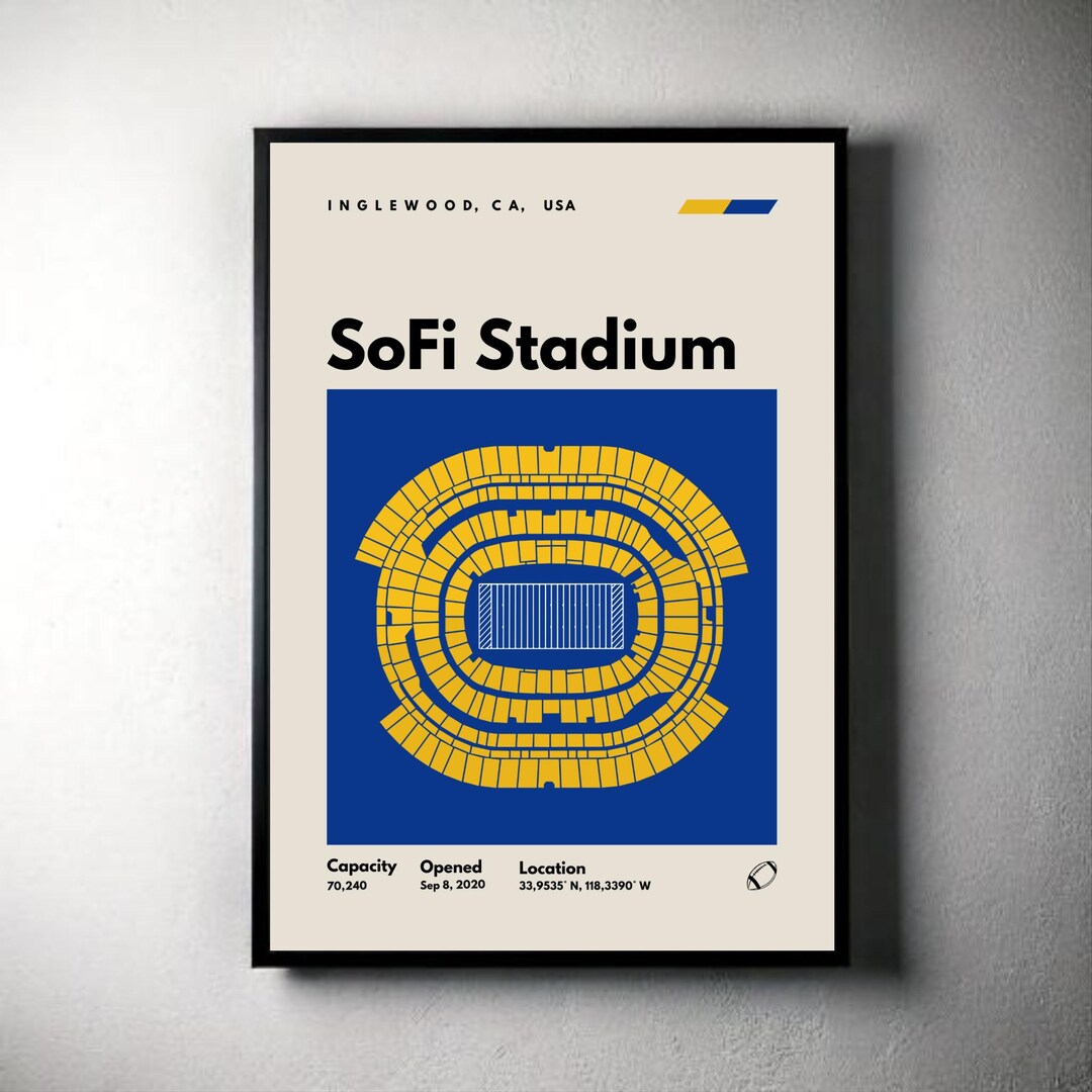 LA Rams Poster, Los Angeles Sofi Stadium Print, Mid Century Modern ...