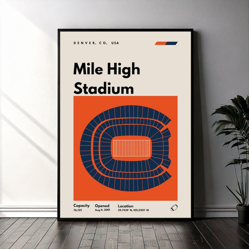 Denver Broncos Poster: Mile High Stadium, Minimalist Football Art ...