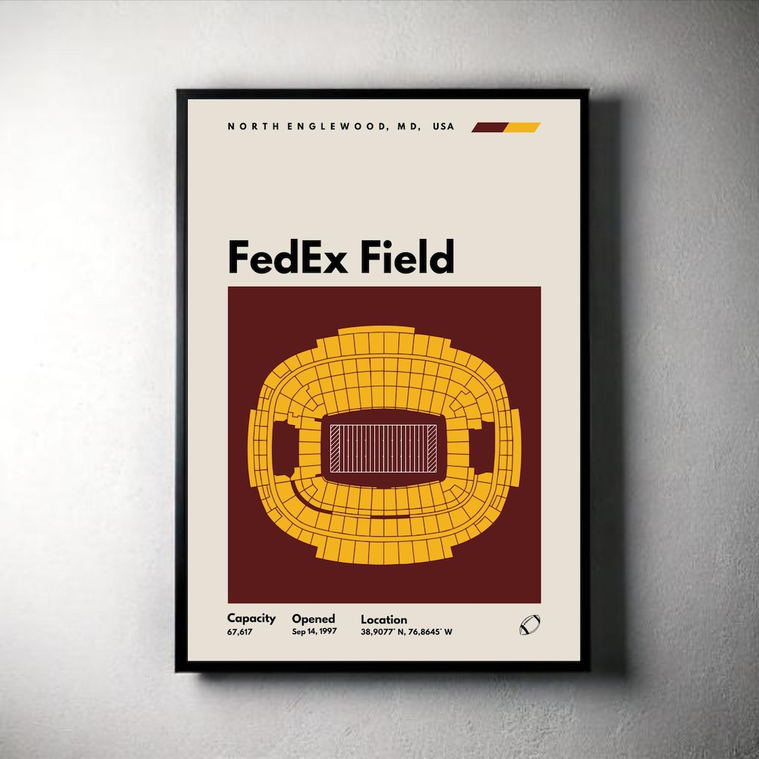 Washington Commanders Poster, Fedexfield Stadium Print, Mid Century ...