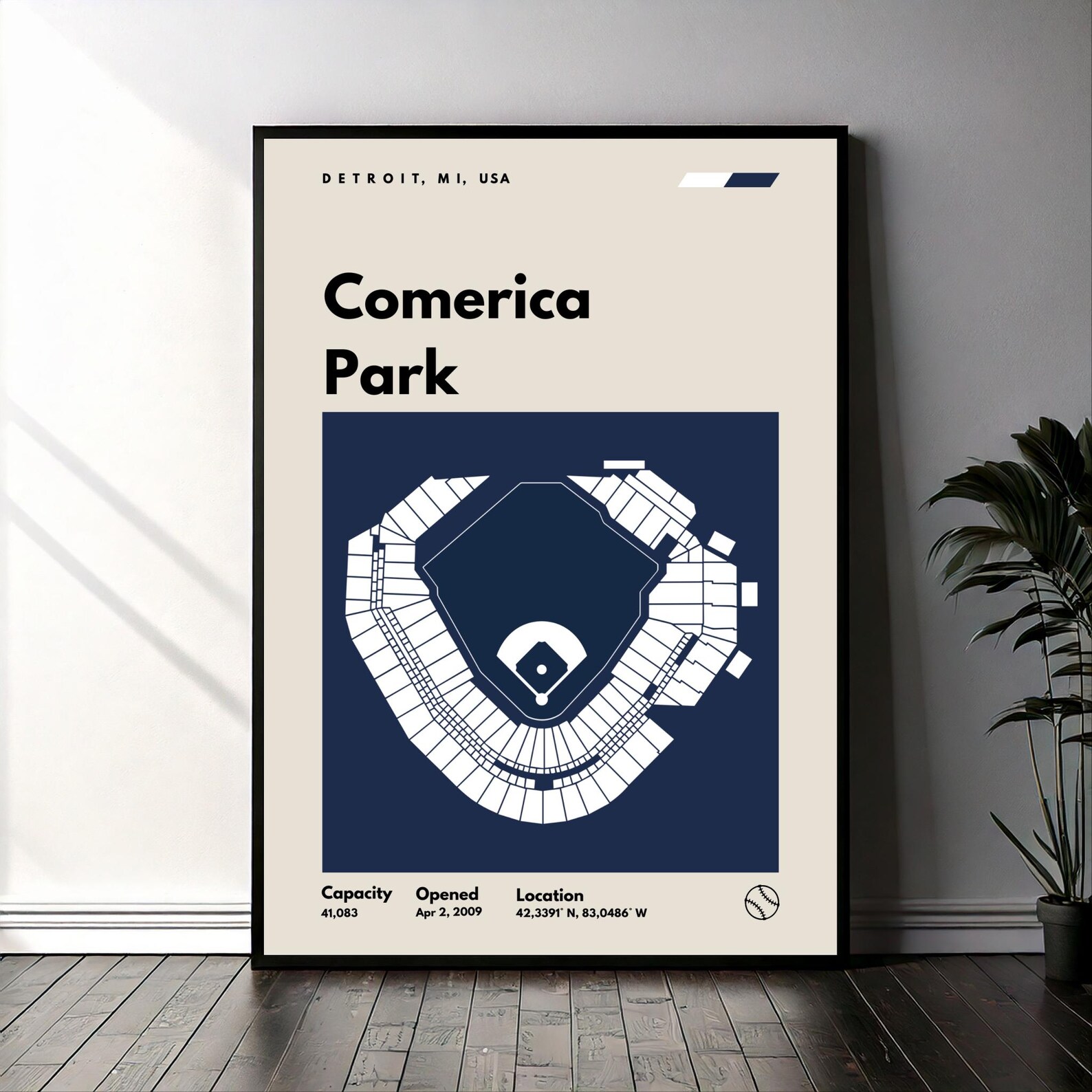 Detroit Tigers Poster, Detroit Comerica Park Print, Mid Century Modern ...