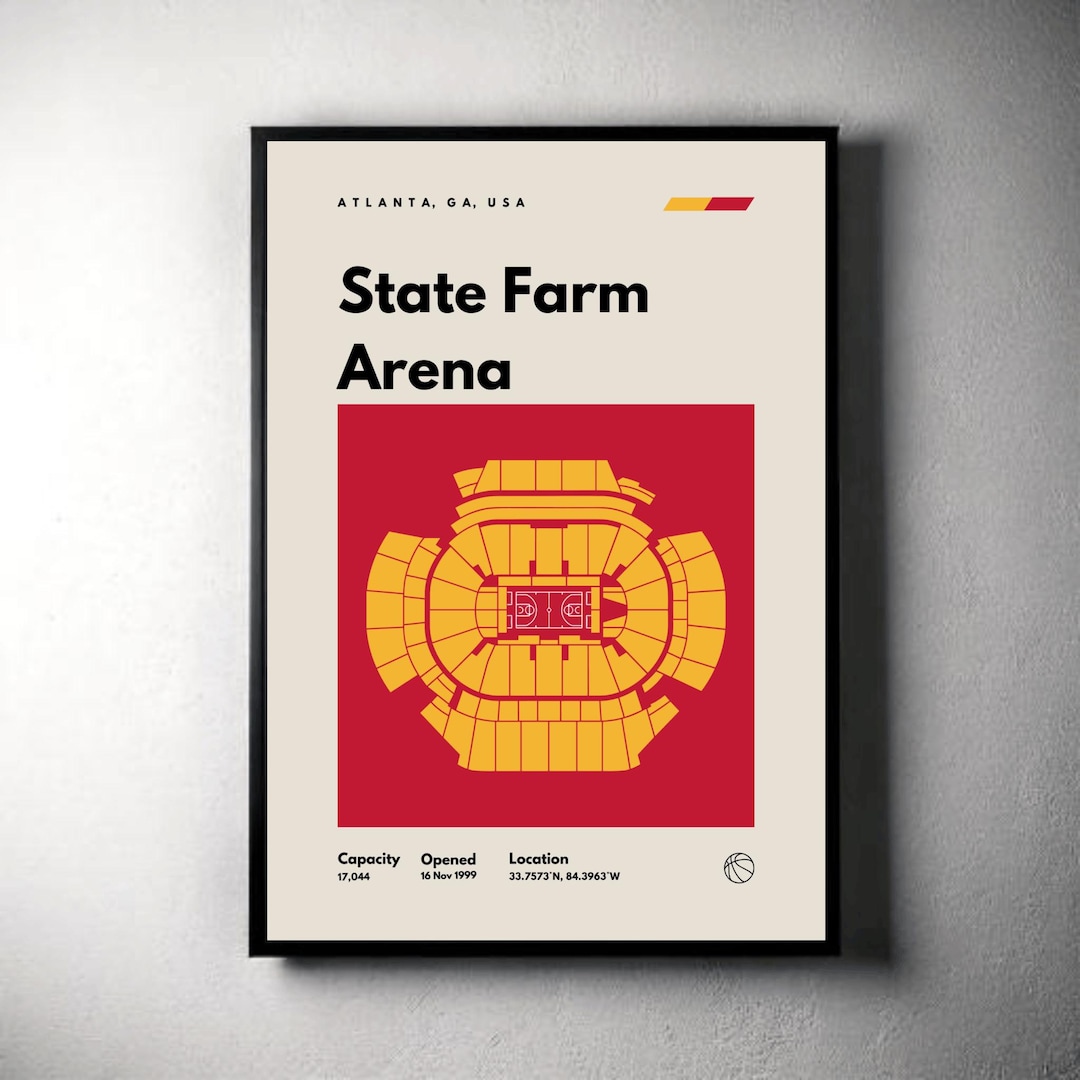 Atlanta Hawks Poster, State Farm Arena Stadium Print, Mid Century ...