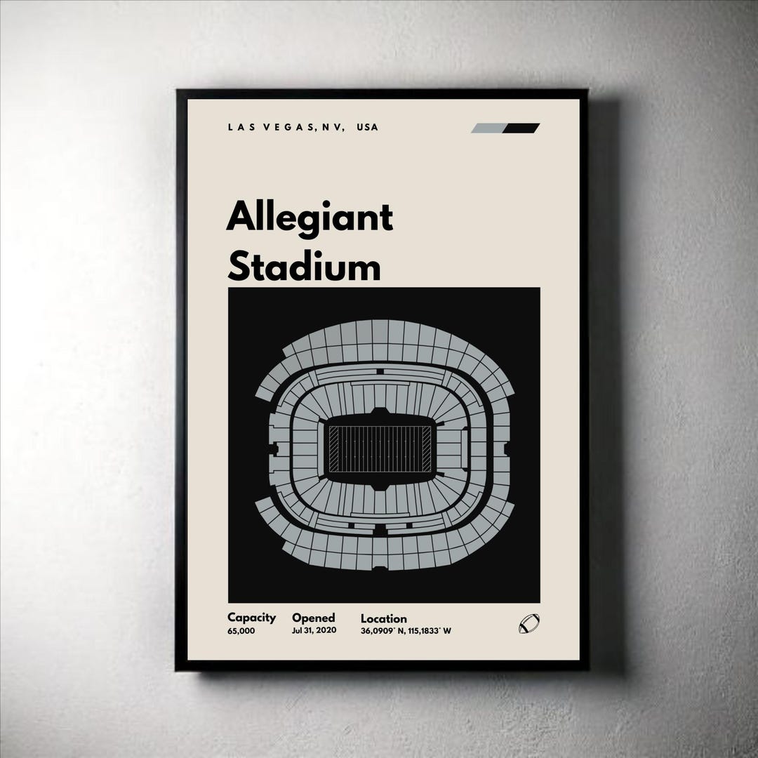 Vegas Raiders Poster, Allegiant Stadium Print, NFL Poster, Mid Century ...