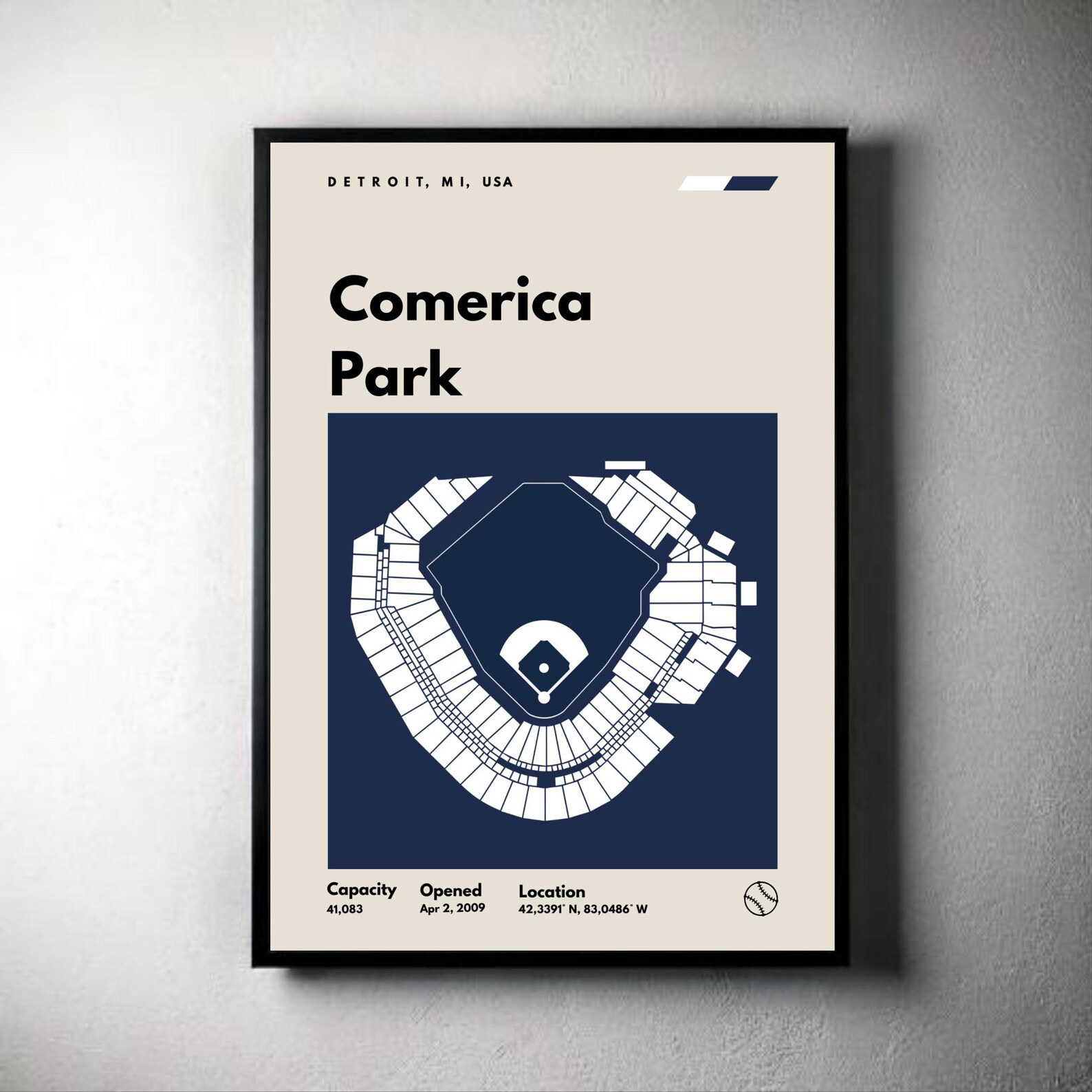 Detroit Tigers Poster, Detroit Comerica Park Print, Mid Century Modern ...