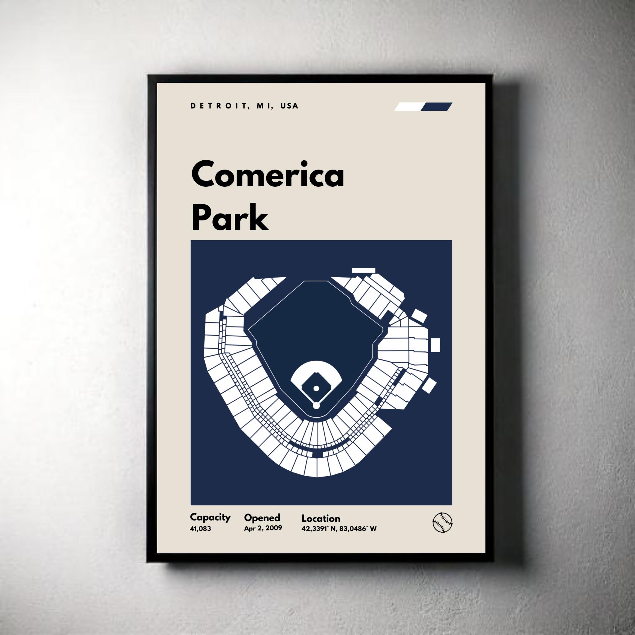 Detroit Tigers Poster, Detroit Comerica Park Print, Mid Century Modern ...