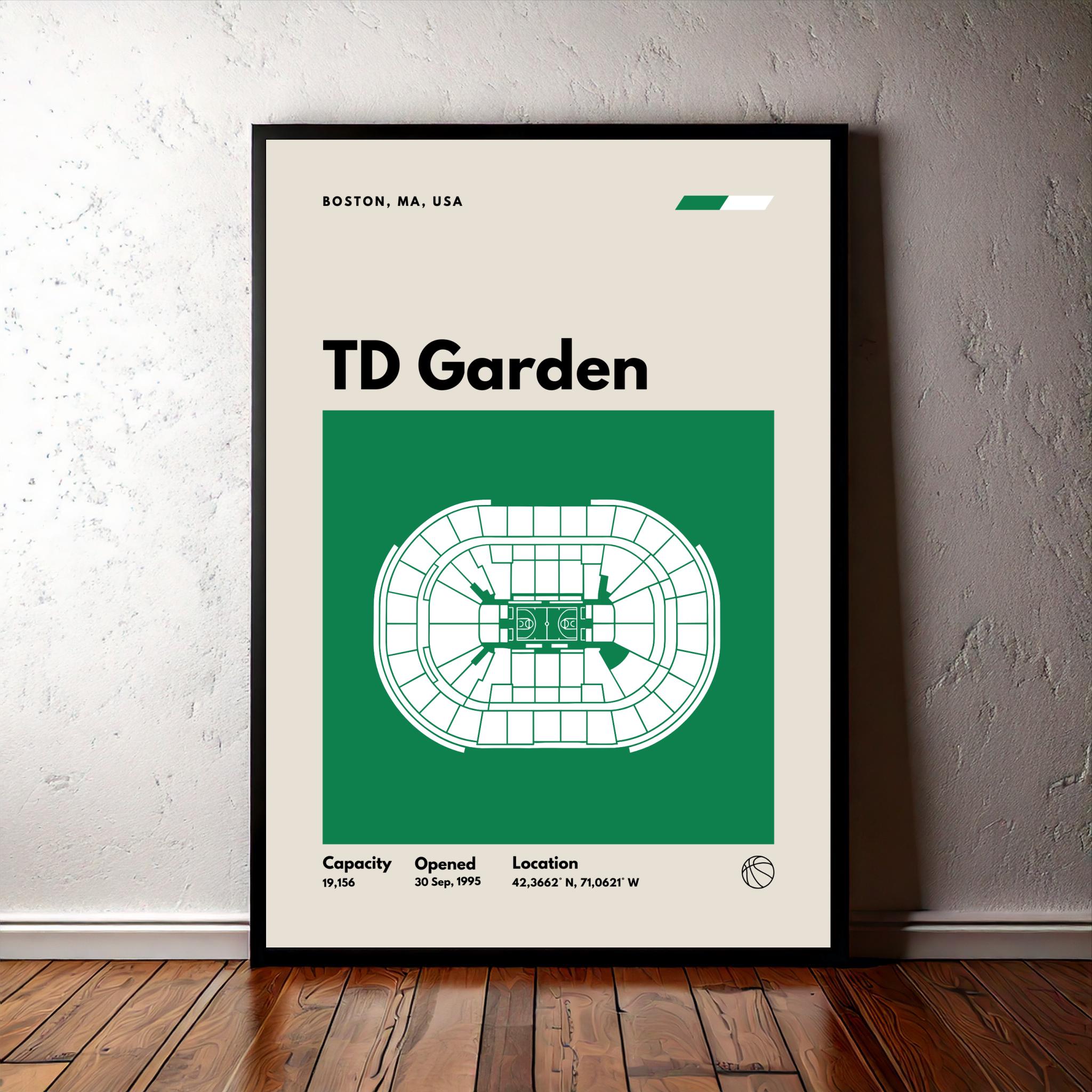 Boston Celtics Poster, TD Garden Stadium Print, Mid Century Modern ...