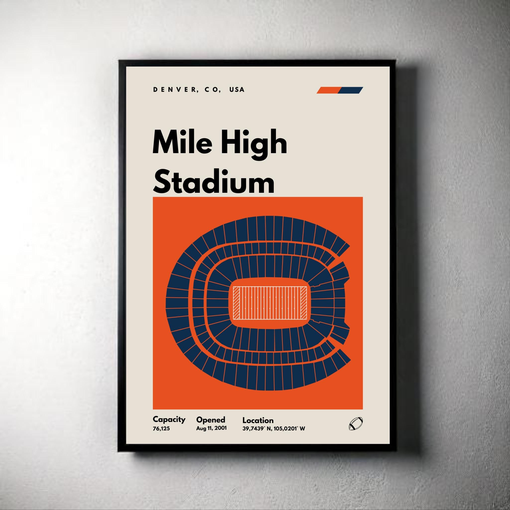 Denver Broncos Poster, Mile High Stadium Print, Mid Century Modern ...
