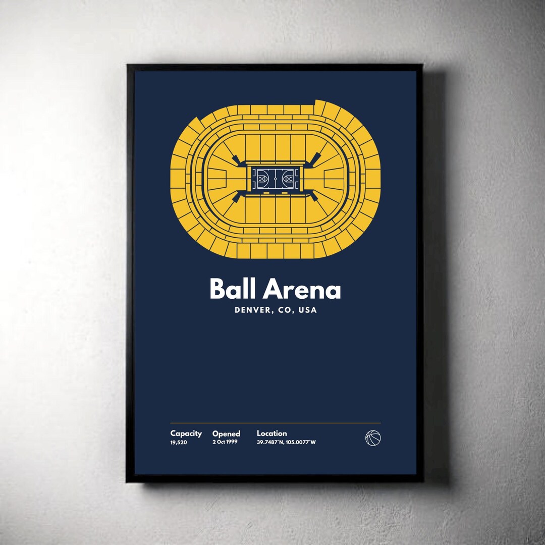 Denver Nuggets Poster, Ball Arena Stadium Print, Mid Century Modern ...