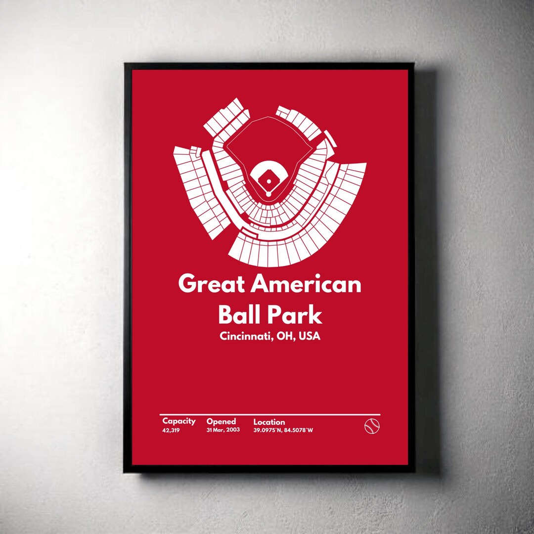 Cincinnati Reds Poster, Great American Ball Park Print, Mid Century ...