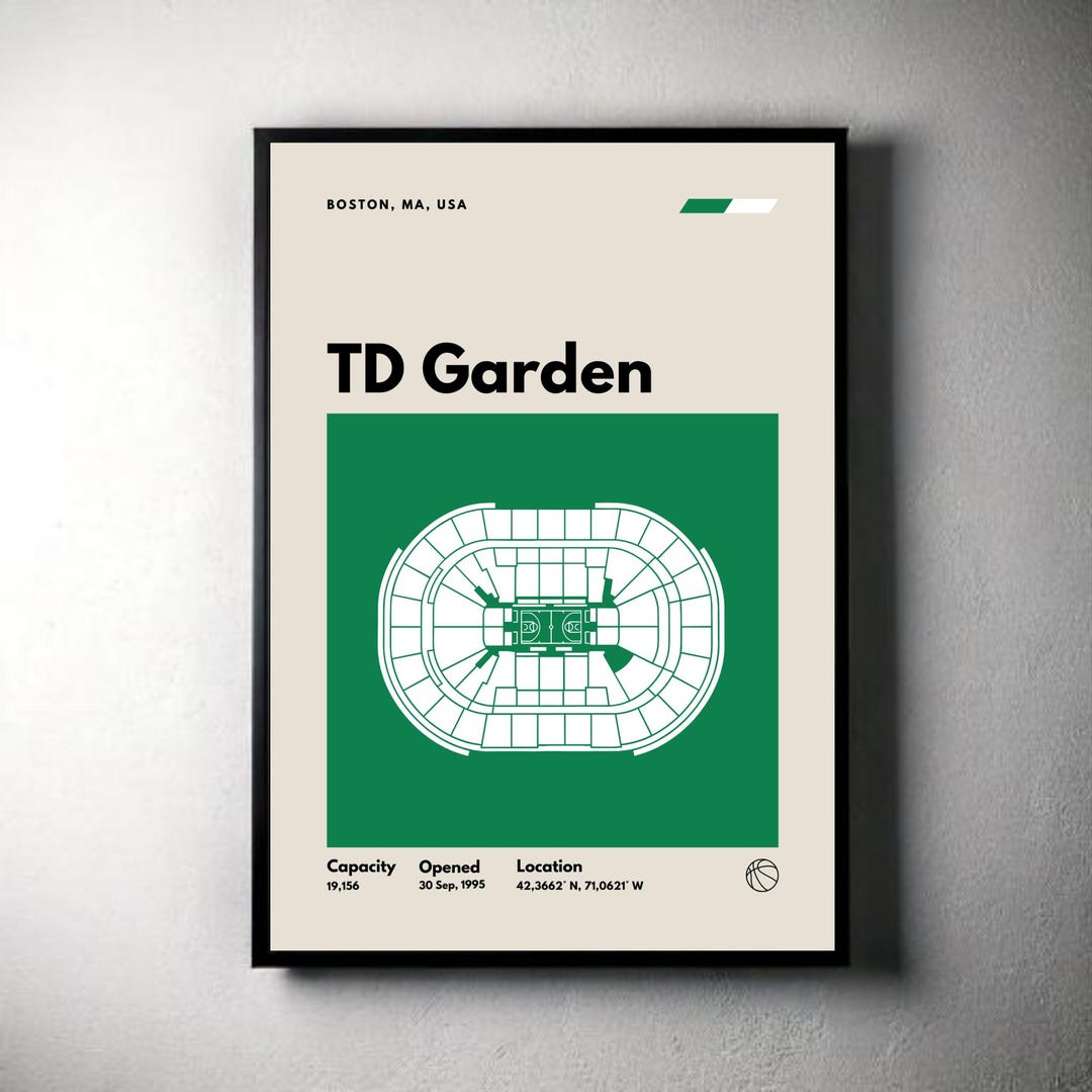 Boston Celtics Poster, TD Garden Stadium Print, Mid Century Modern ...
