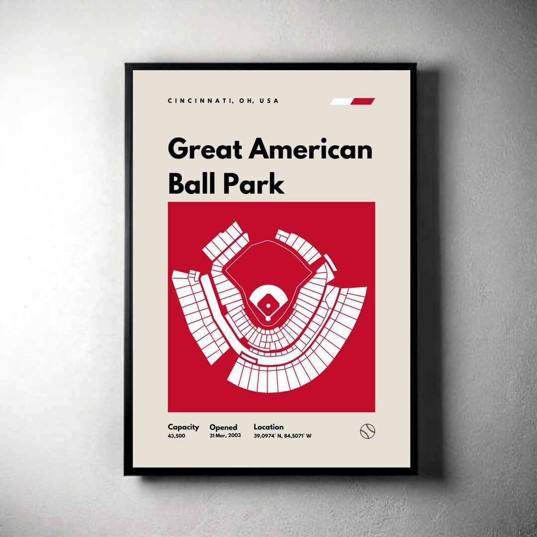 Cincinnati Reds Poster, Great American Ball Park Print, Mid Century ...