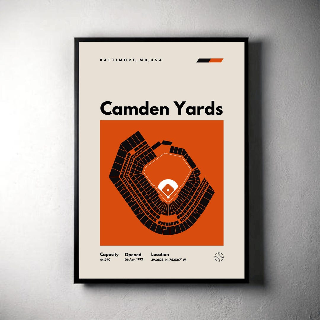Baltimore Orioles Poster, Camden Yards Stadium Print, Mid Century ...