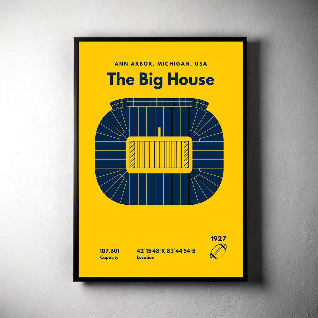 Michigan Stadium Poster: Mid-century Modern Football Art (digital ...